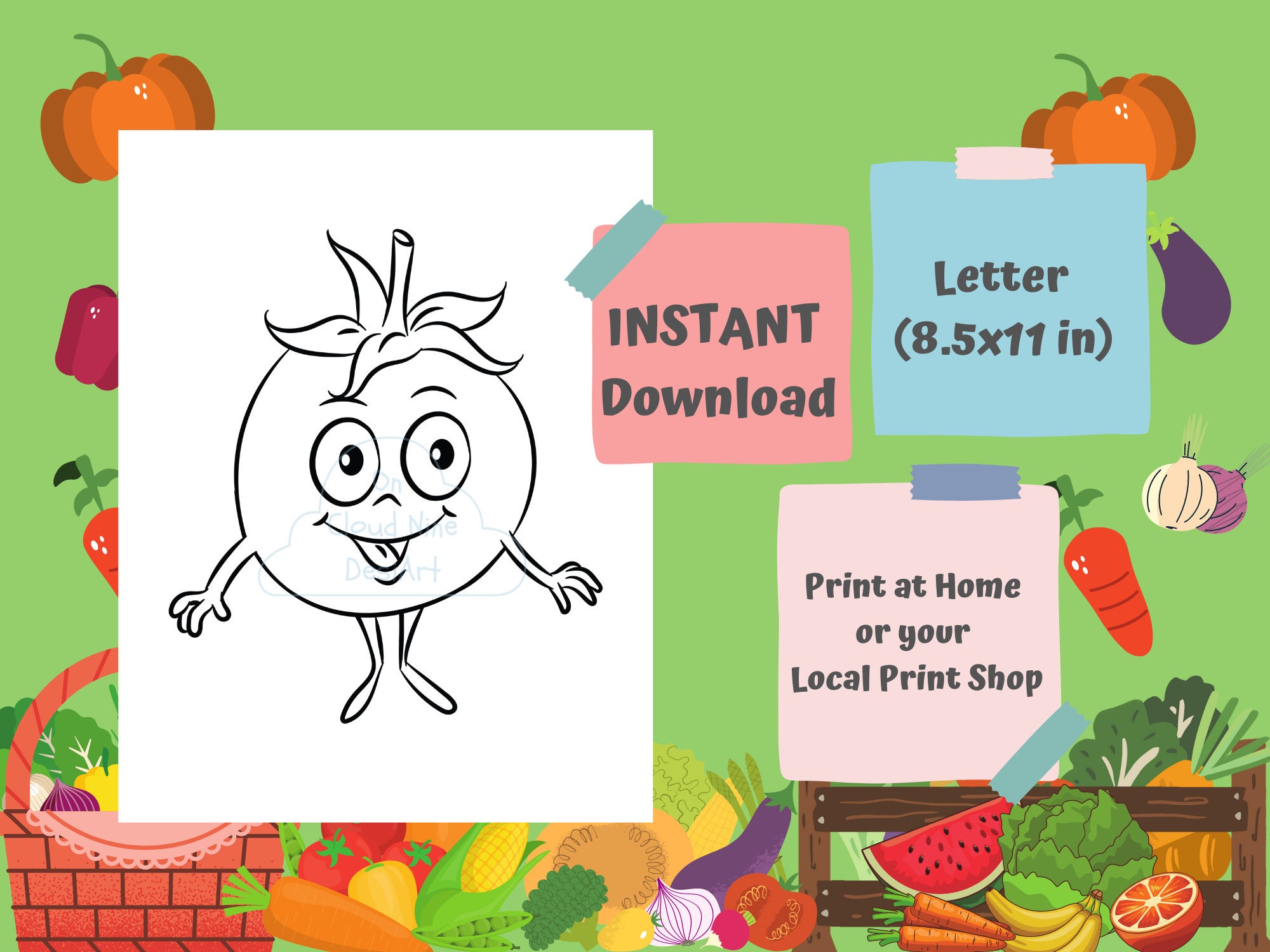 Vegetable Coloring Pages, Vegetable Coloring Book for Kids, Veggie ...
