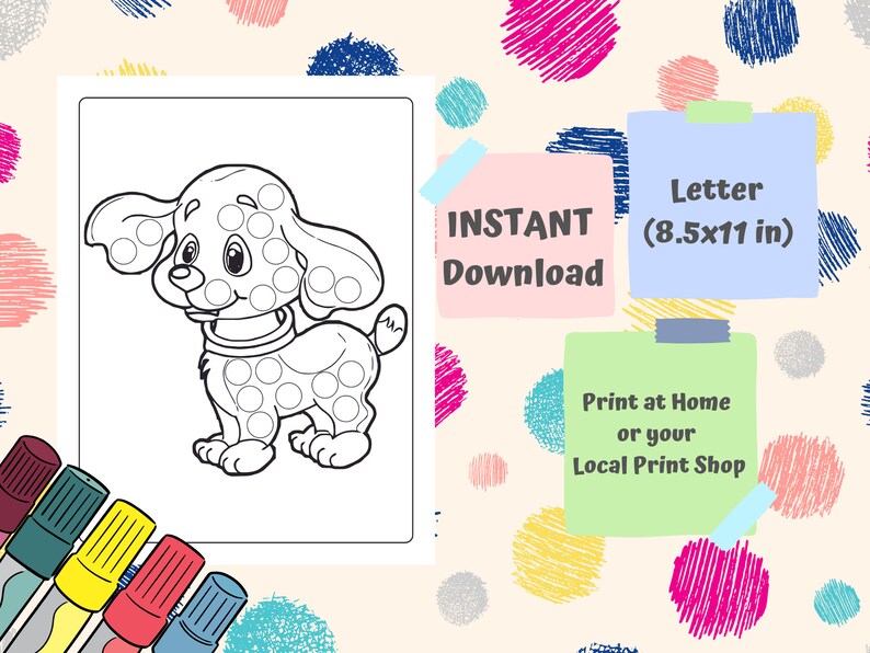 Puppy Dot Marker Pages for Kids, Dot to Dot Coloring Pages, Cute Dogs ...