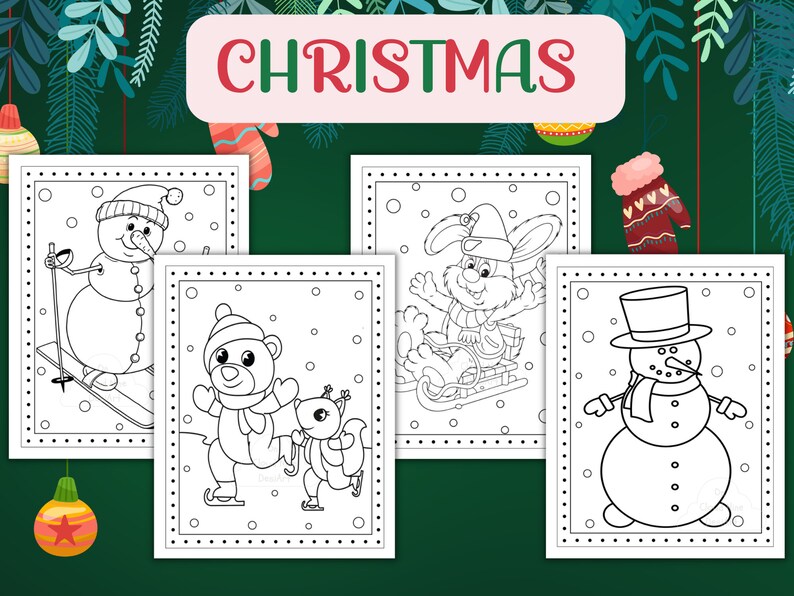 Christmas Coloring Pages for Kids, Winter Coloring Book, Santa, Snowman ...