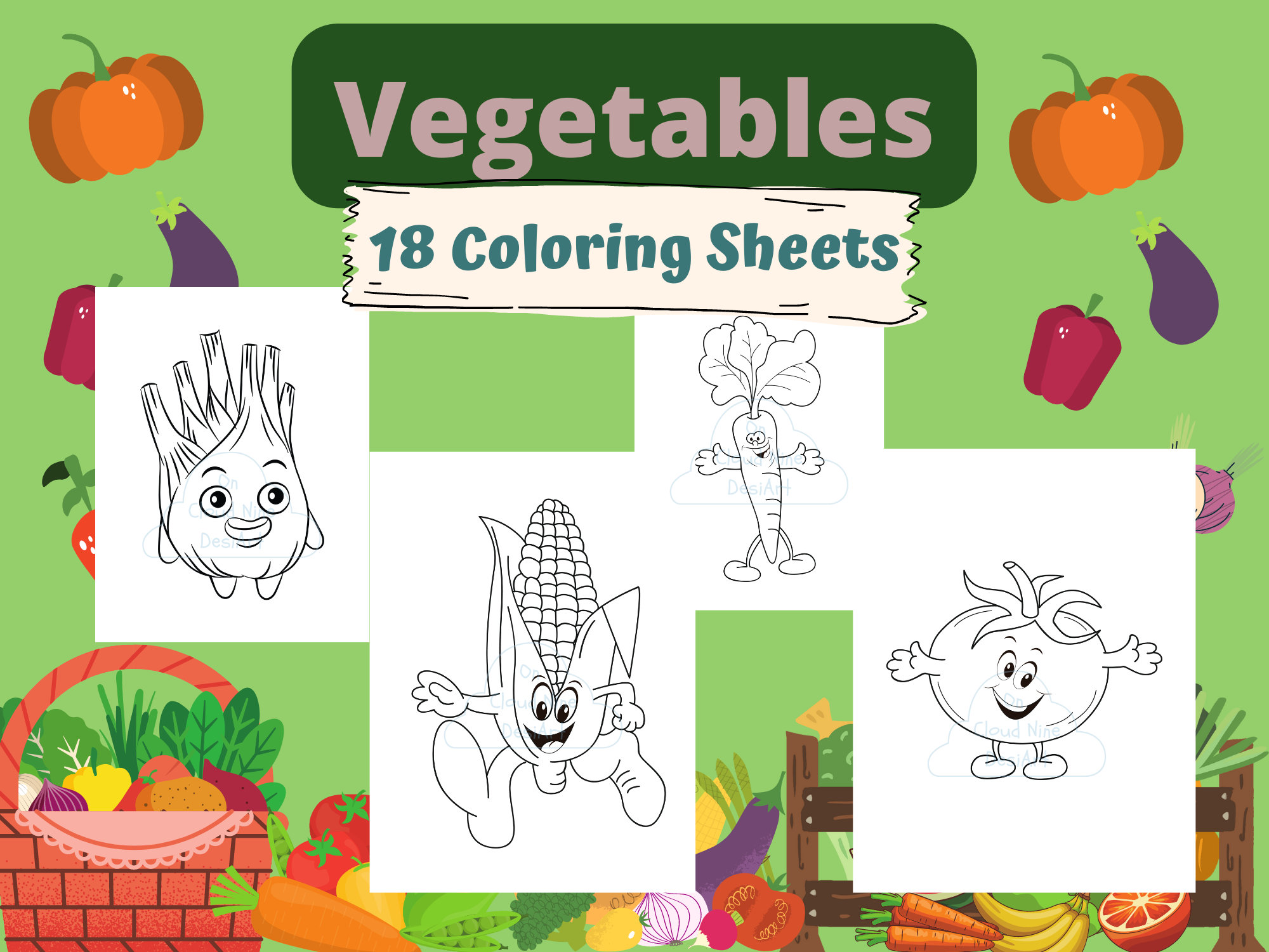 Vegetable Coloring Pages, Vegetable Coloring Book for Kids, Veggie ...