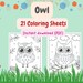Cute Owl Coloring Pages for Kids, 21 Printable Activity Sheets (PDF ...