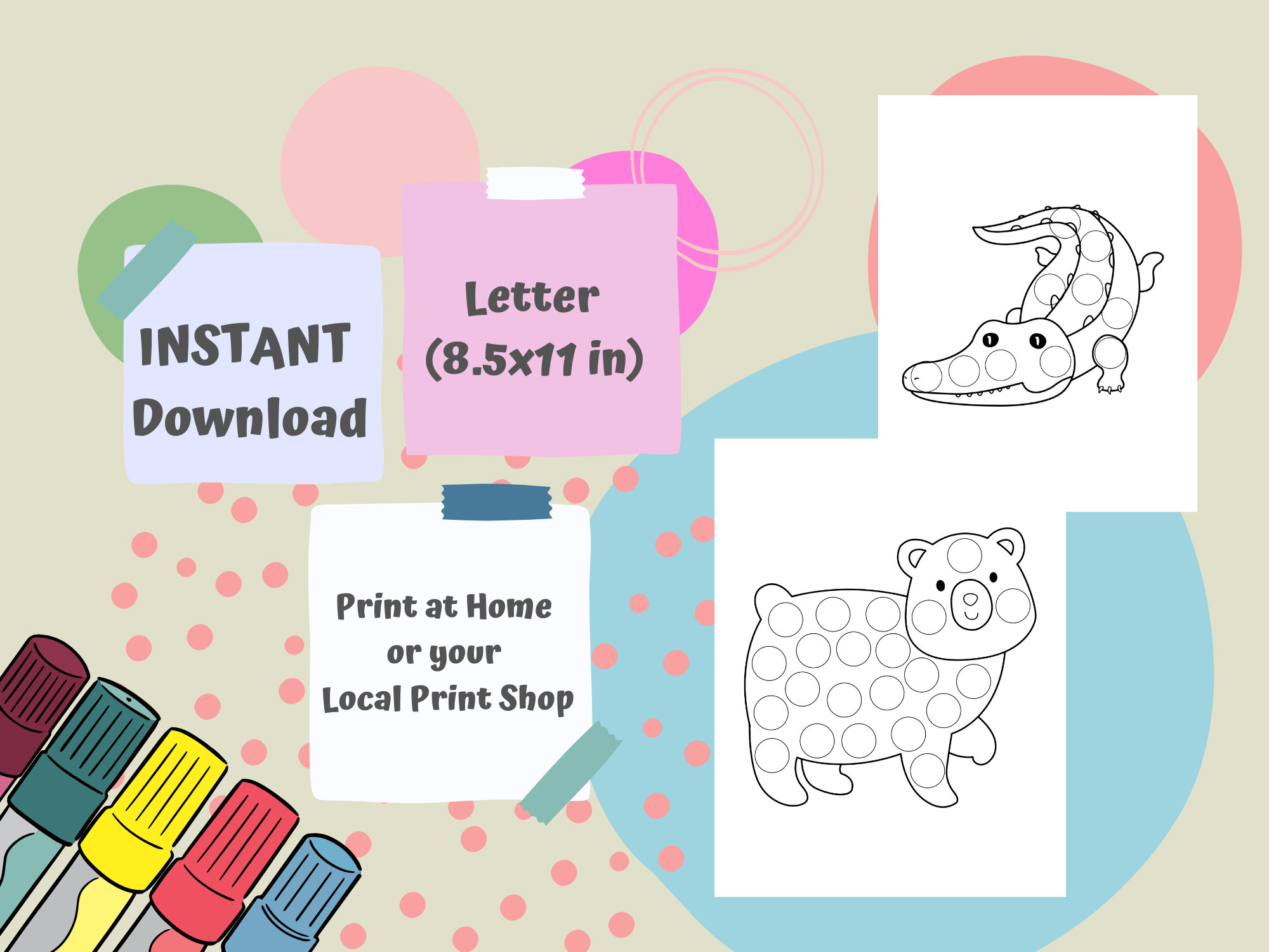 Printable Animal Dot Marker Pages for Kids, Dot to Dot Animal Coloring ...