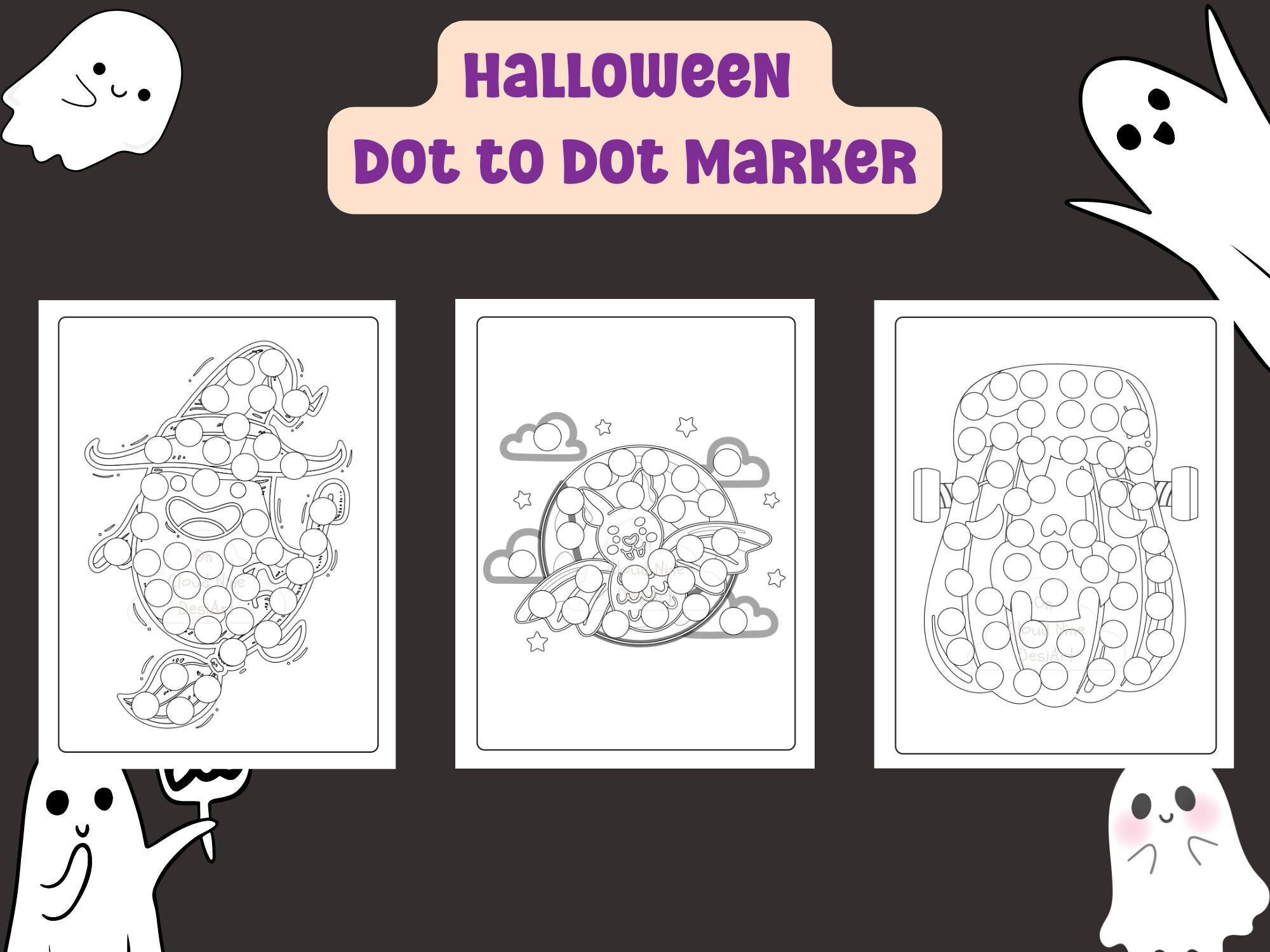Halloween Dot Marker Printable, Halloween Dot to Dot Coloring Pages for ...