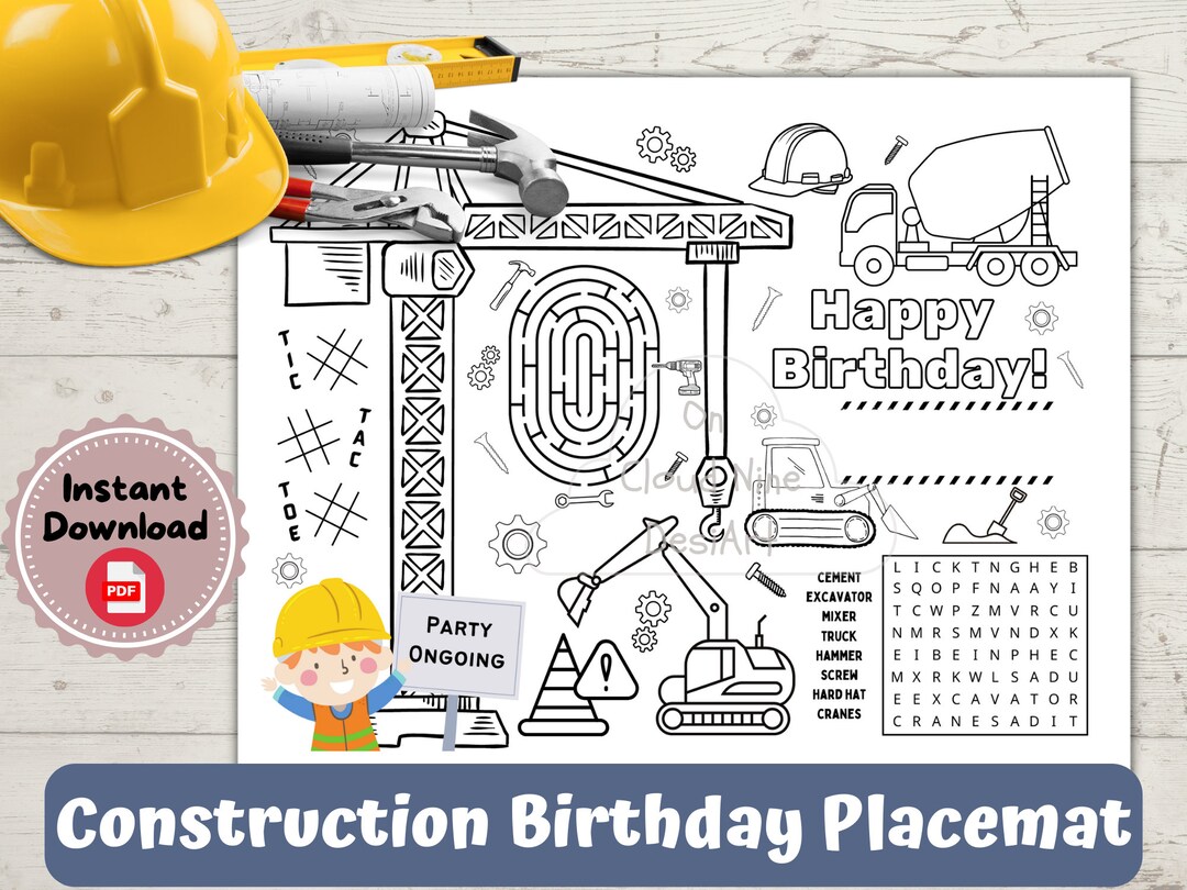 Construction Birthday Printable Placemat, Construction Coloring ...