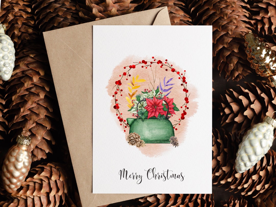 Watercolor Printable Christmas Card, Holiday Christmas Greeting Card ...