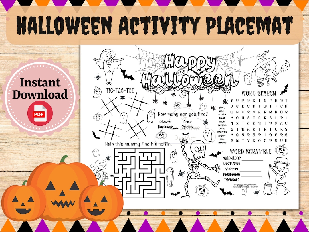 Halloween Placemat Kids Halloween Placemat Printable - Etsy