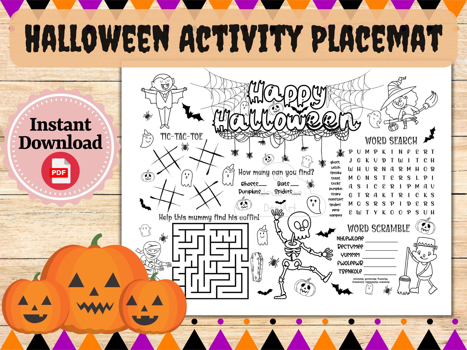 Halloween Placemat Kids Halloween Placemat Printable - Etsy
