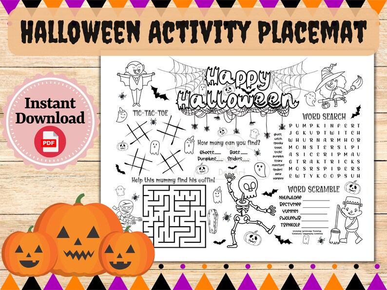 Halloween Placemat Kids Halloween Placemat Printable - Etsy