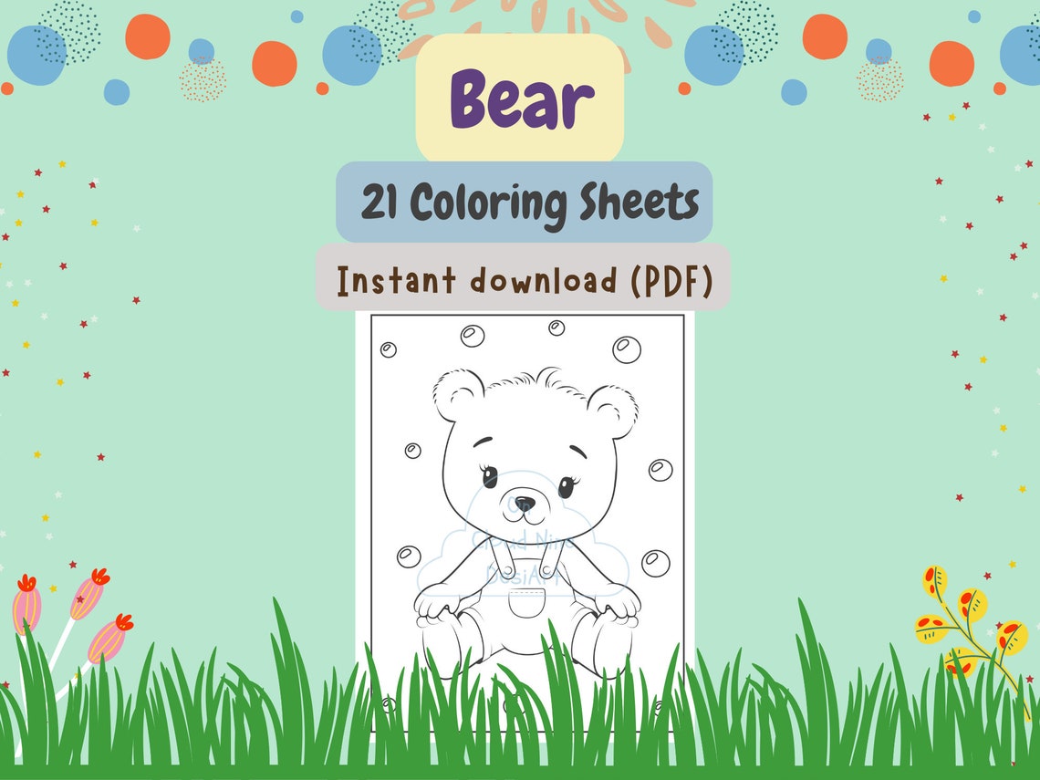 Bear Coloring Pages, Bear Coloring Book for Kids, Bear Printable ...