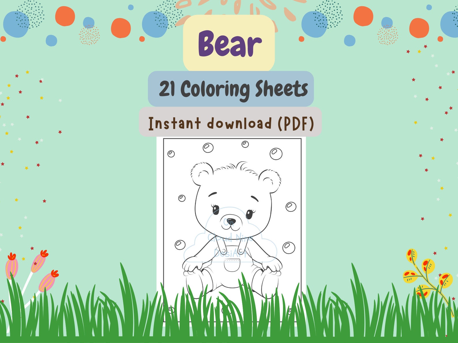 Bear Coloring Pages, Bear Coloring Book for Kids, Bear Printable ...