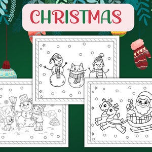 Christmas Coloring Pages for Kids, Winter Coloring Book, Santa, Snowman ...
