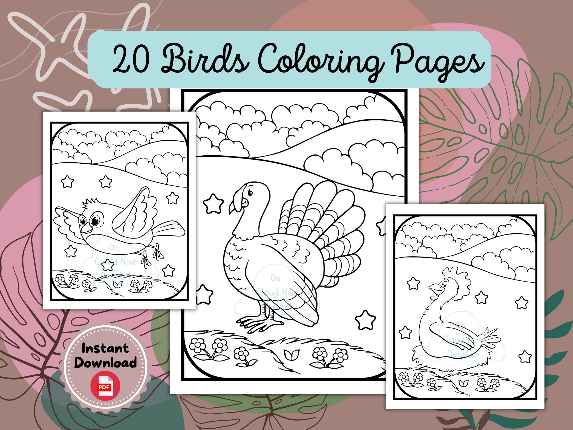 Birds Printable Coloring Pages, Birds Coloring Book Kids Bird, Bird ...