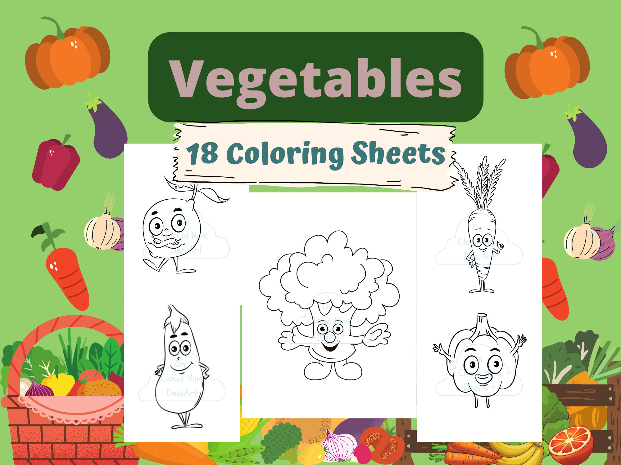 Vegetable Coloring Pages, Vegetable Coloring Book for Kids, Veggie ...