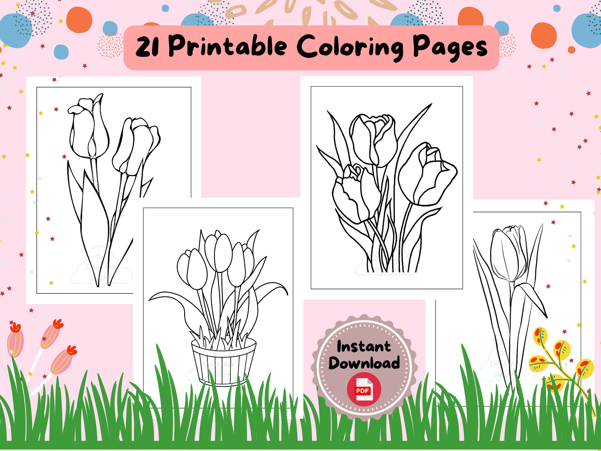 Flower Coloring Pages, Beautiful Tulips Coloring Book for Kids, Teens ...