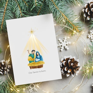 Printable Watercolor Nativity Christmas Card, Holy Family Christmas ...