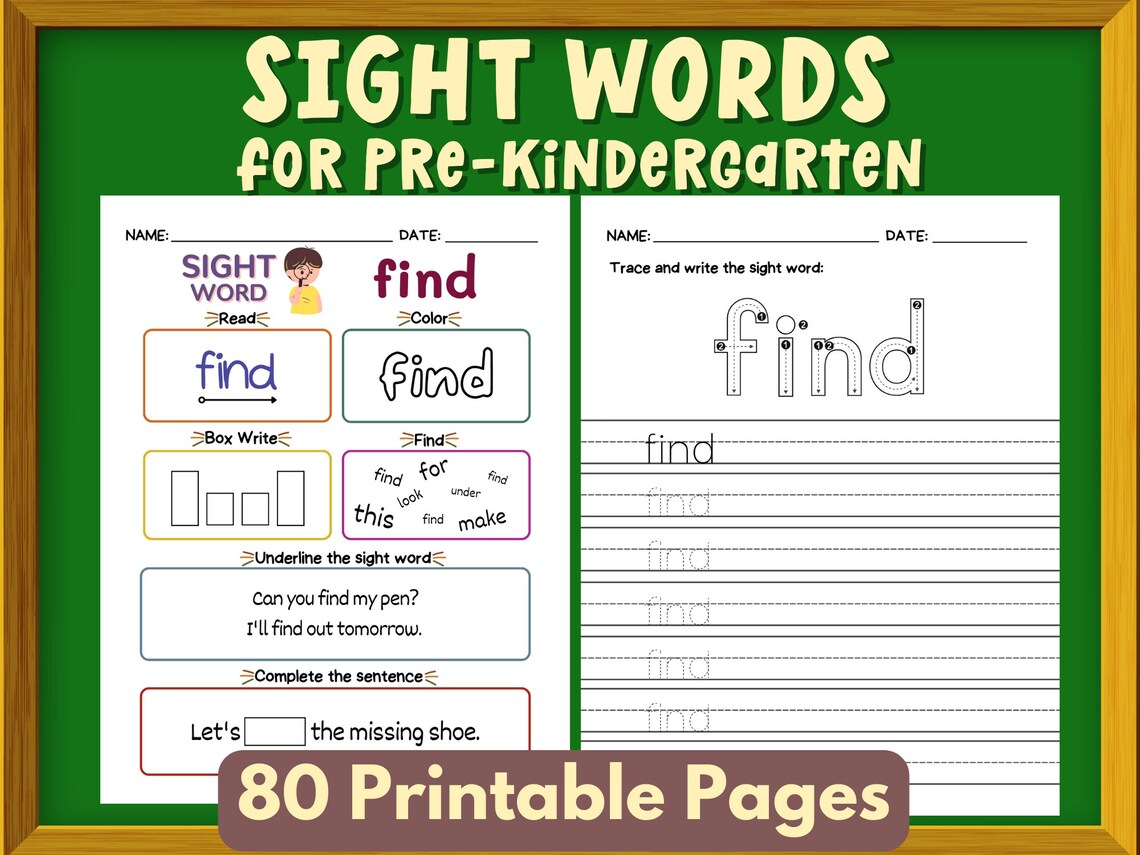 80 Printable Dolch Sight Words for Pre-kindergarten, Pre-primer Sight ...