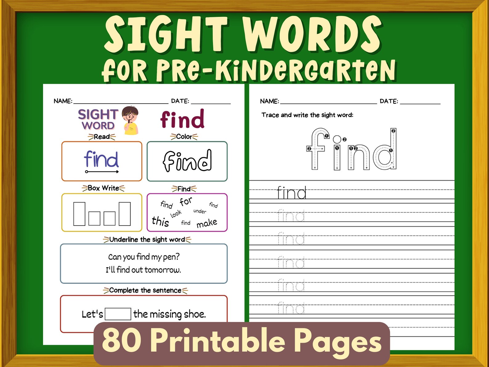80 Printable Dolch Sight Words for Pre-kindergarten, Pre-primer Sight ...