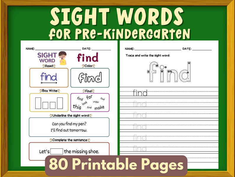 80 Printable Dolch Sight Words for Pre-kindergarten, Pre-primer Sight ...
