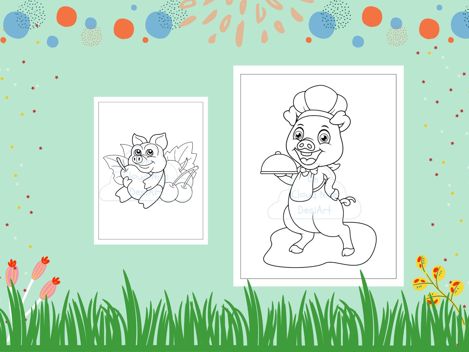 Pig Coloring Pages, Pigs Coloring Book for Kids, Pig Printable Activity ...