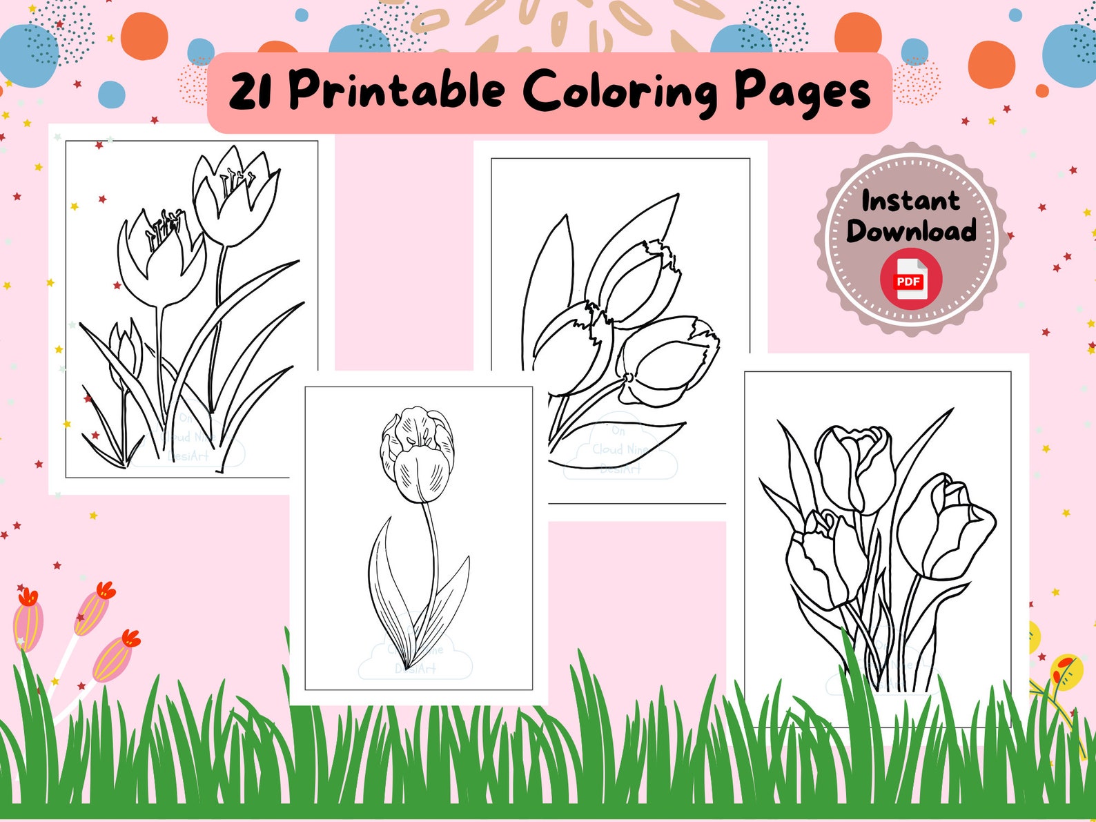 Flower Coloring Pages, Beautiful Tulips Coloring Book for Kids, Teens ...