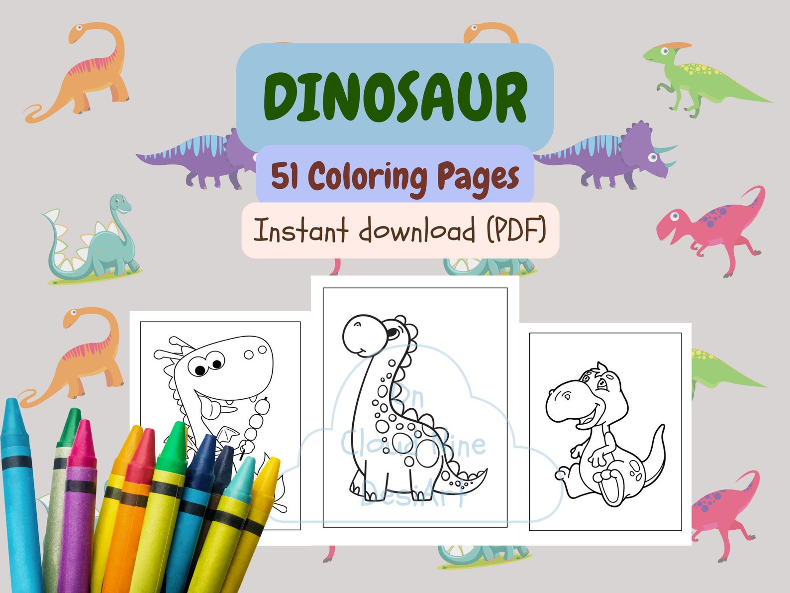 Dinosaur Coloring Pages, Dinosaur Coloring Book for Kids, Dinosaur ...
