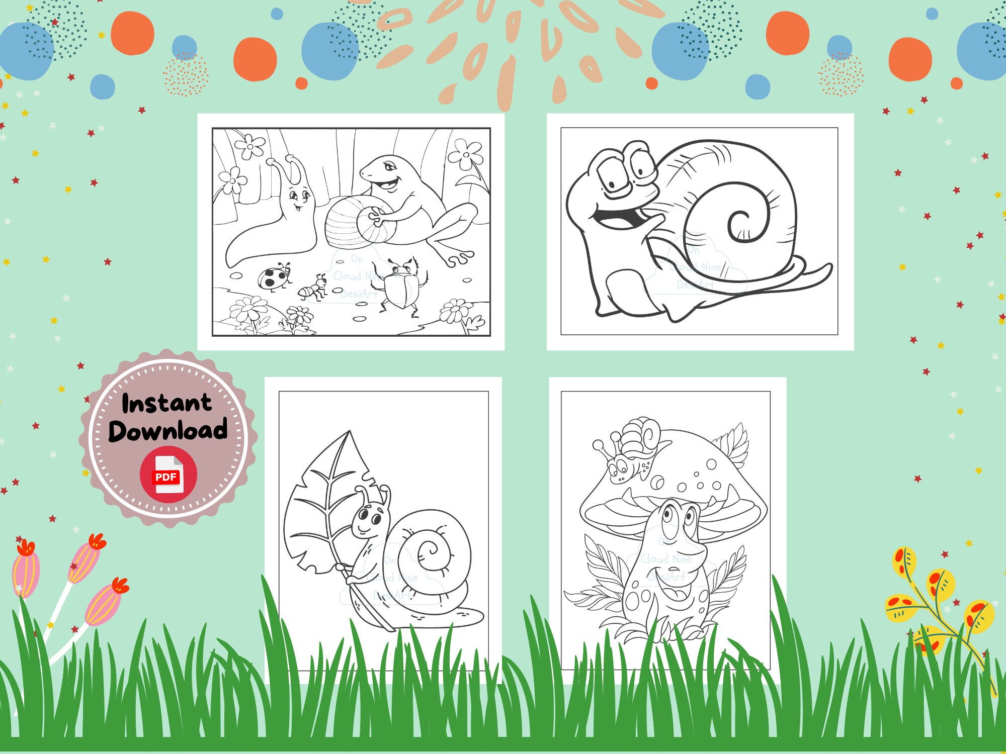 Snail Coloring Pages, Snail Animals Coloring Book for Kids, Snail ...