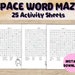 Space Word Search Activity Sheets for Kids, Maze Pages, Space Mazes ...