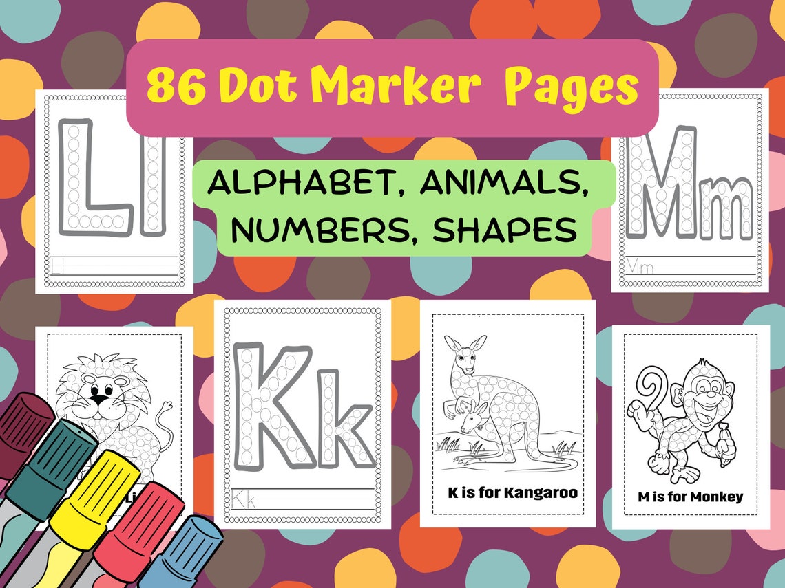 Animals Numbers Shapes Dot Marker Pages for Kids, Dot to Dot Coloring ...