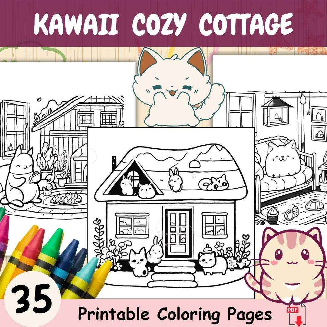 Kawaii Cozy Cottage Coloring Book, Kawaii Bold and Easy Coloring for ...