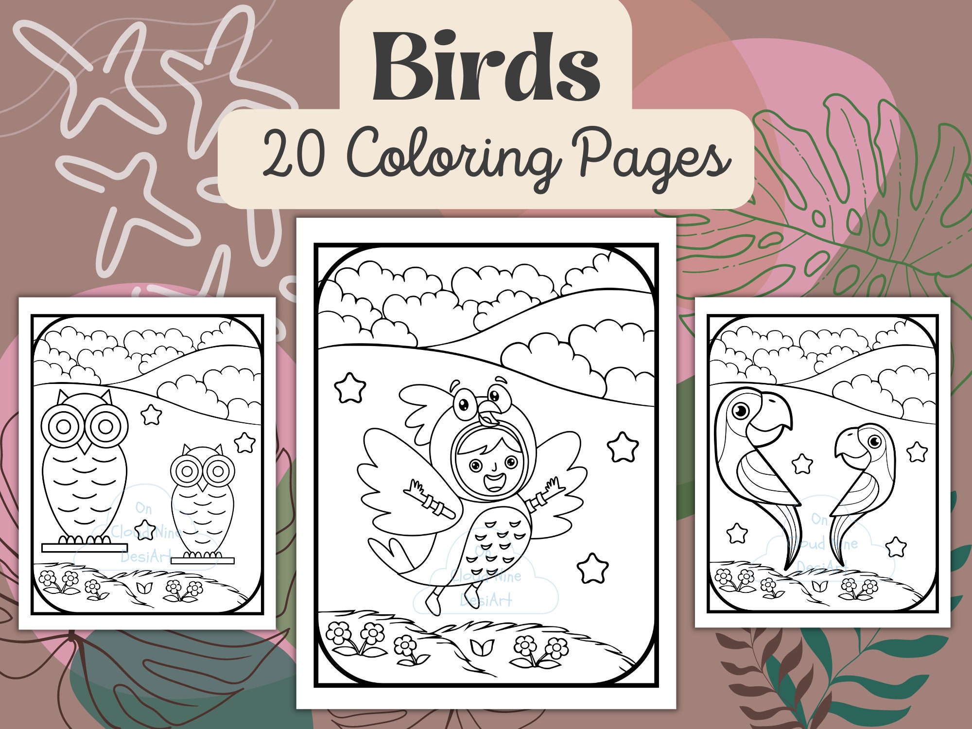 Birds Printable Coloring Pages, Birds Coloring Book Kids Bird, Bird ...