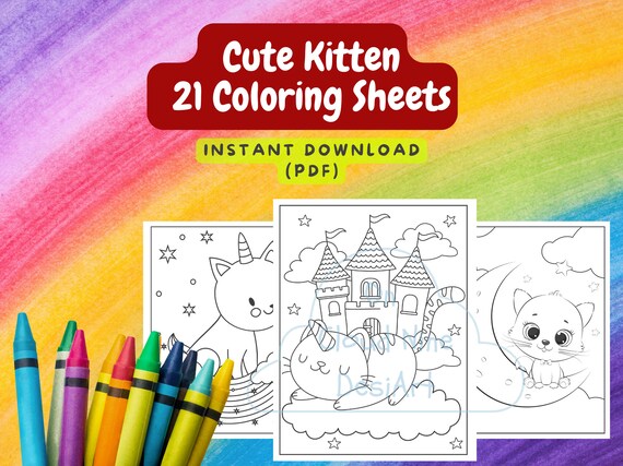 Kitten Coloring Pages Cute Kitten Coloring Book Printable | Etsy