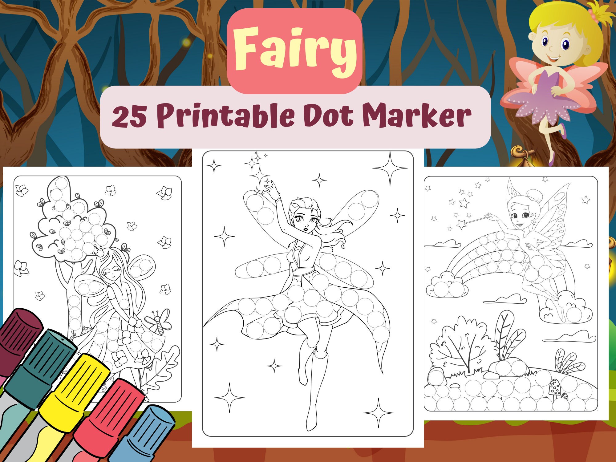 Fairy Dot Marker Pages for Kids, Dot to Dot Coloring Pages, Magical ...