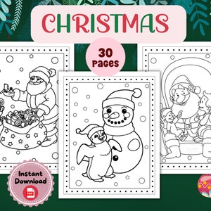 Christmas Coloring Pages for Kids, Winter Coloring Book, Santa, Snowman ...