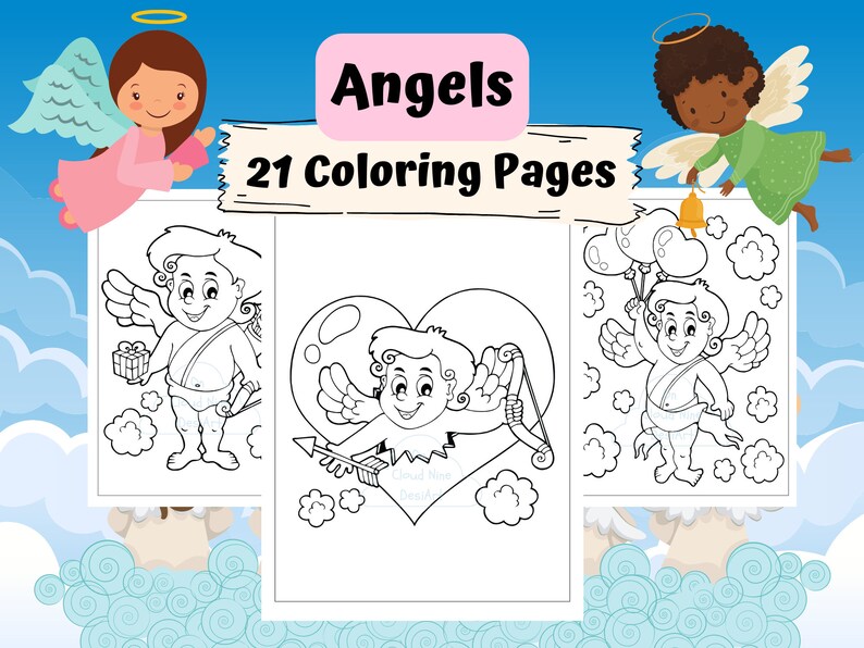 Angel Coloring Pages, Cute Angels Coloring Book for Kids, Angels ...