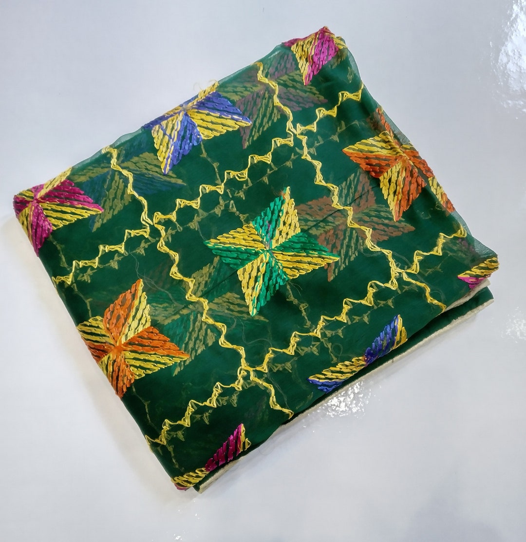Phulkari Dupatta Dark Green | Mehndi Haldi Maiyan Chunni Roka ...