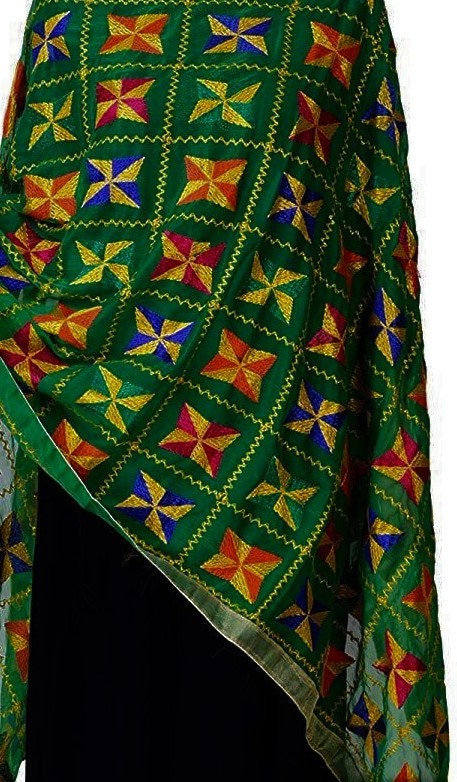 Phulkari Dupatta Dark Green | Mehndi Haldi Maiyan Chunni Roka ...