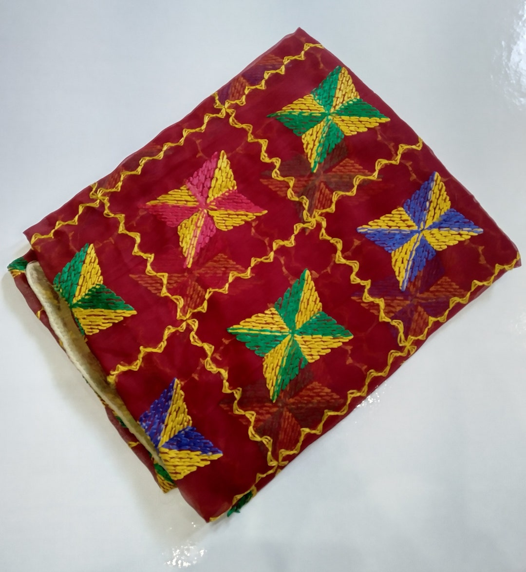 Phulkari Dupatta Maroon Dark Red | Scarf | Chunni | Multi Coloured Head ...