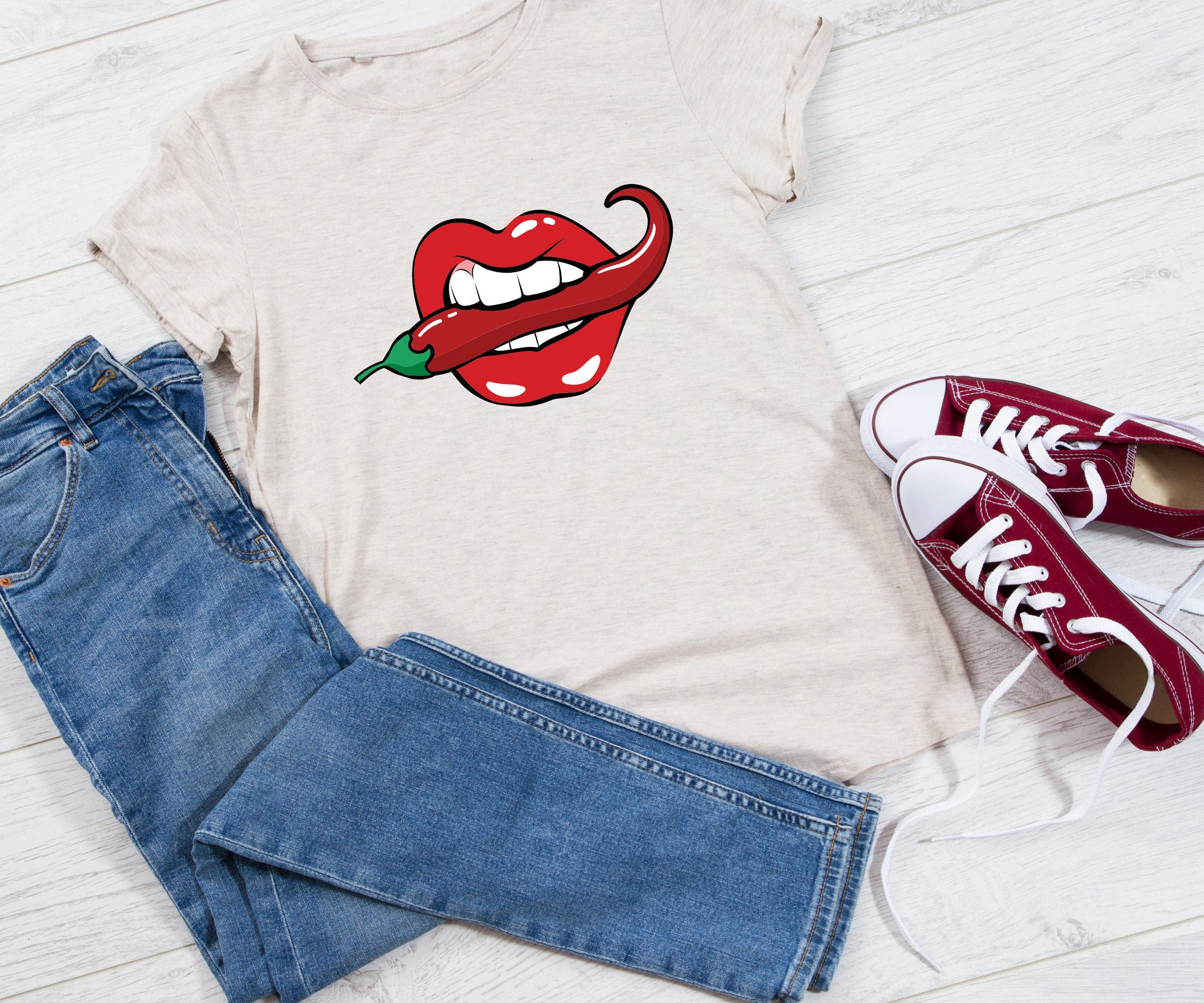 Biting Chilli Lips Illustration SVG, Funny Shirt Design (digital ...