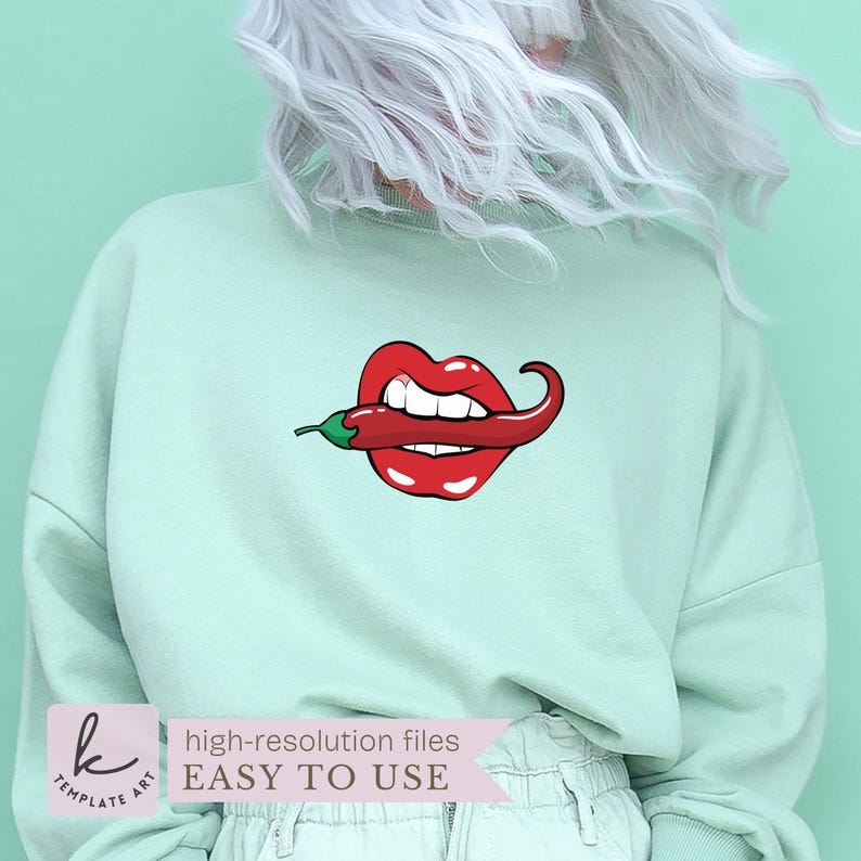 Biting Chilli Lips Illustration SVG, Funny Shirt Design (digital ...