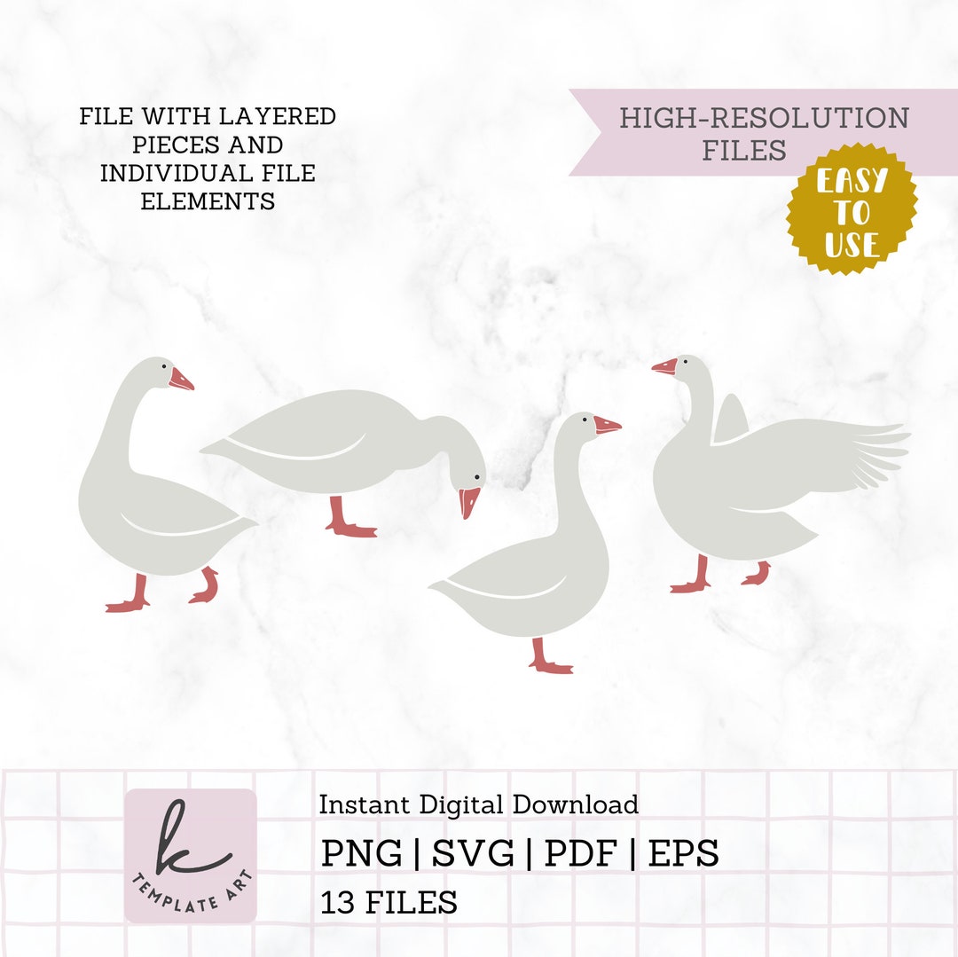 Cheerful Illustration Grey GEESE Svg File for Craft Art, 1st Day of ...