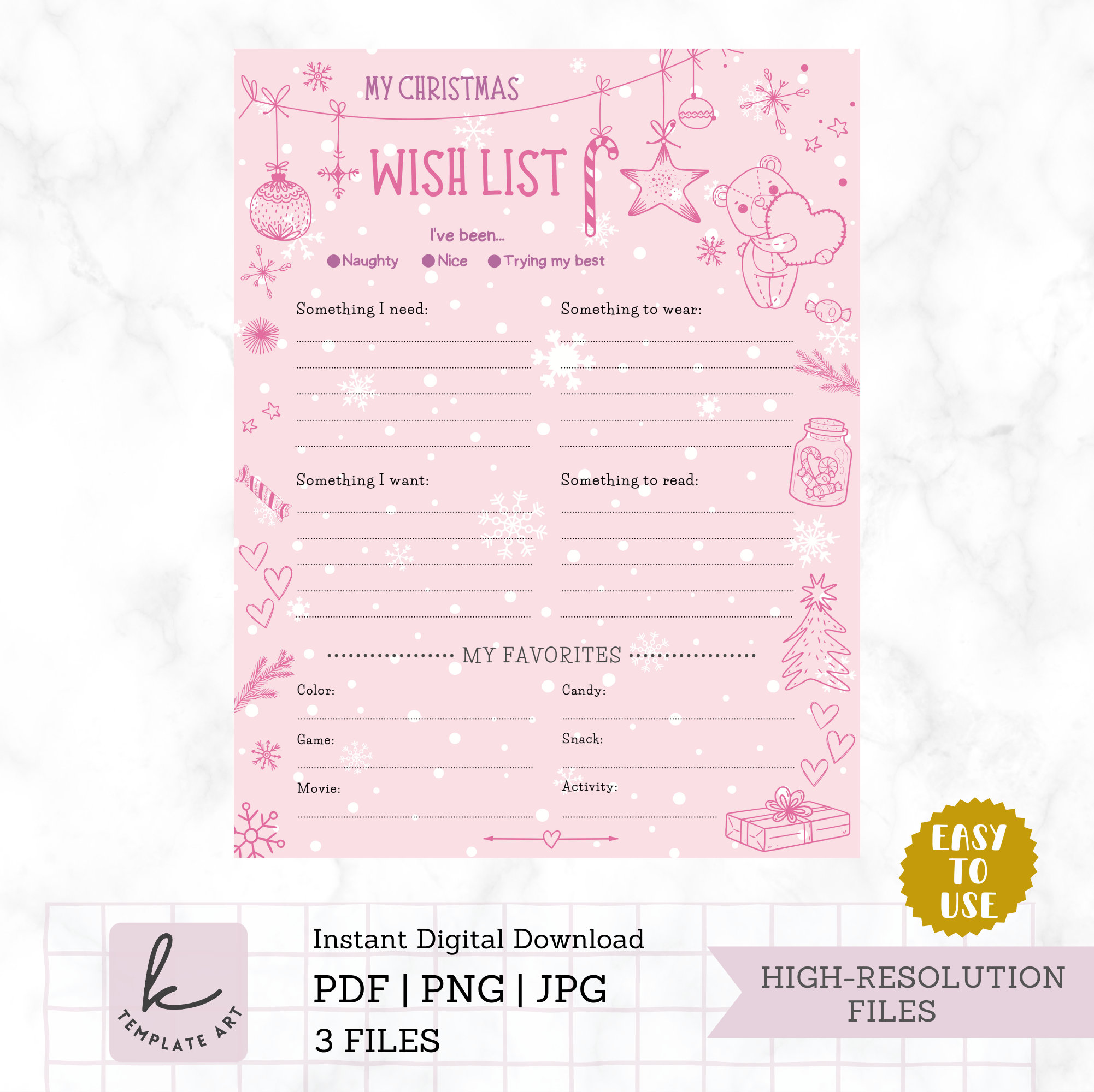 PINK Christmas Wish List for Teen Png, Holidays Wish List Jpg ...