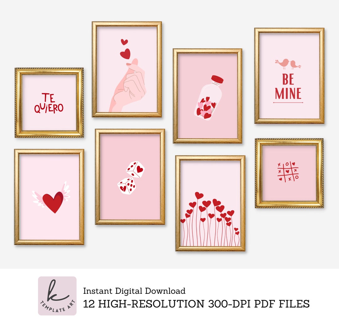 Pink Valentine's Day Prints | Romantic Hearts Wall Art (PDF) - Etsy