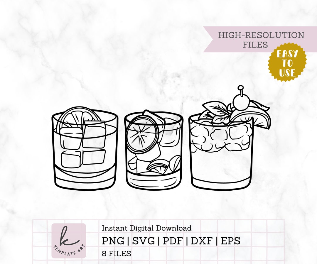 Beautiful Old Fashioned Cocktail Illustration Svg File for Craft Art ...