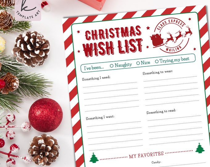 EDITABLE Kids Christmas Wish List, Printable Gift Wish List, Children's X-mas Wish List, Kids ...