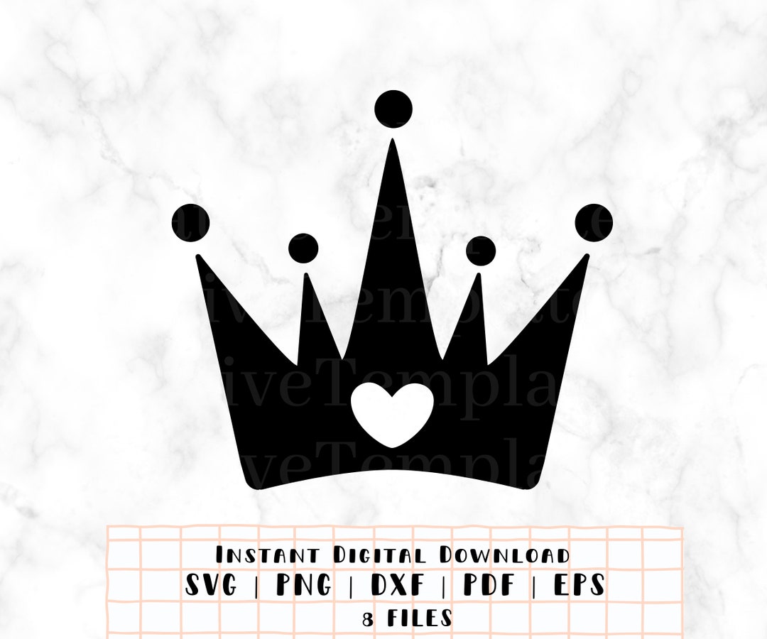 Princess Crown With Heart, Clipart Svg, Heart Crown Svg, Svg Heart ...