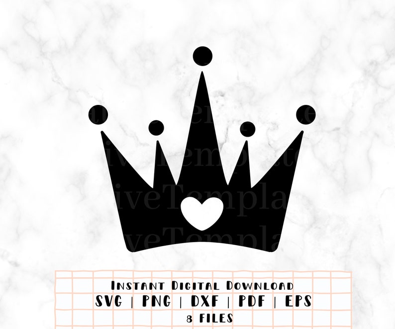 Princess Crown With Heart, Clipart Svg, Heart Crown Svg, Svg Heart ...