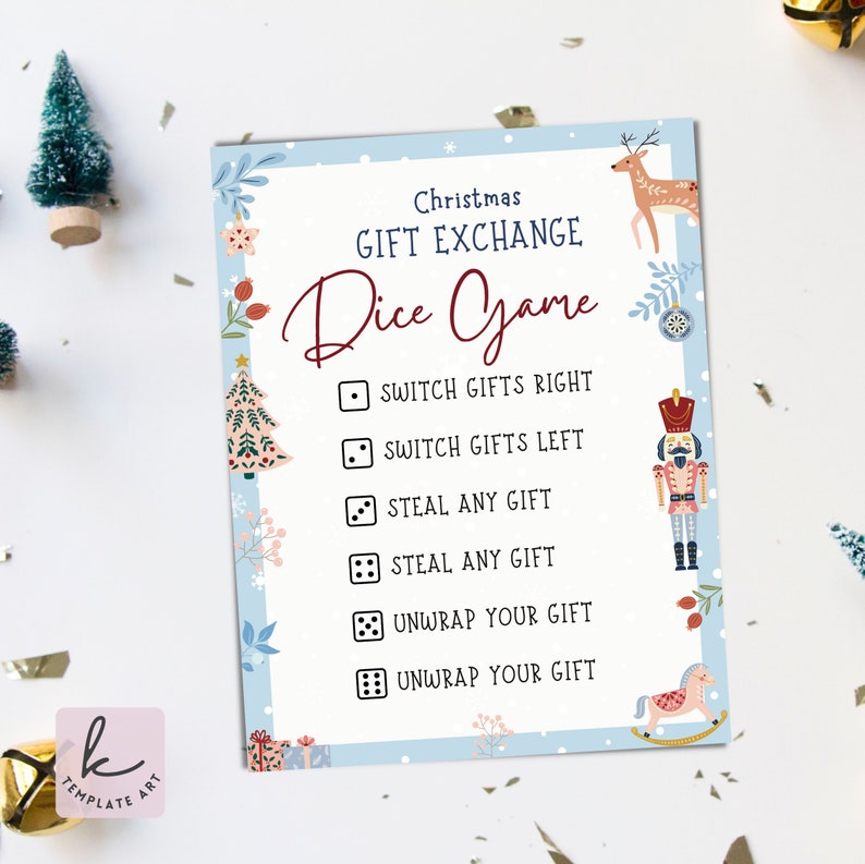 Christmas Gift Exchange Dice Printable, Secret Santa Gift Swap, Holiday ...