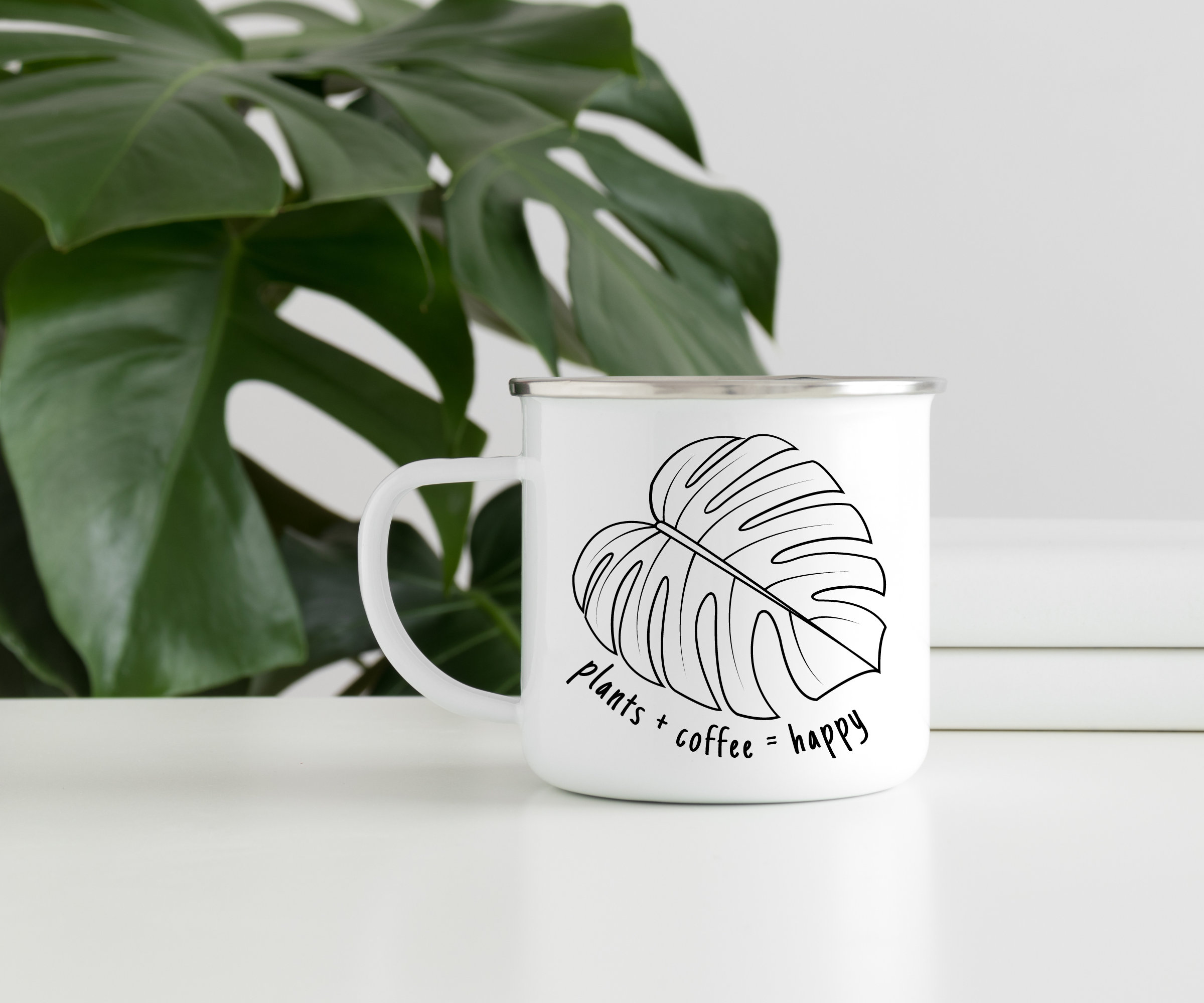 Outline Monstera Quote Leaf Plants Coffee Happy Svg - Etsy