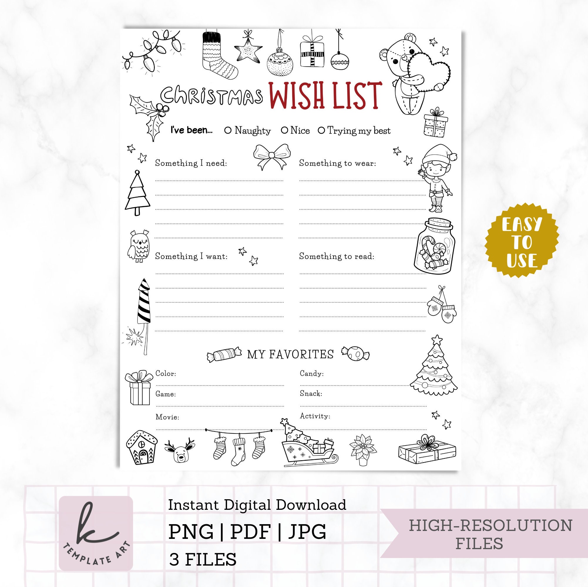 Kids Christmas Coloring Wish List, Printable Gift Wish List Jpg ...