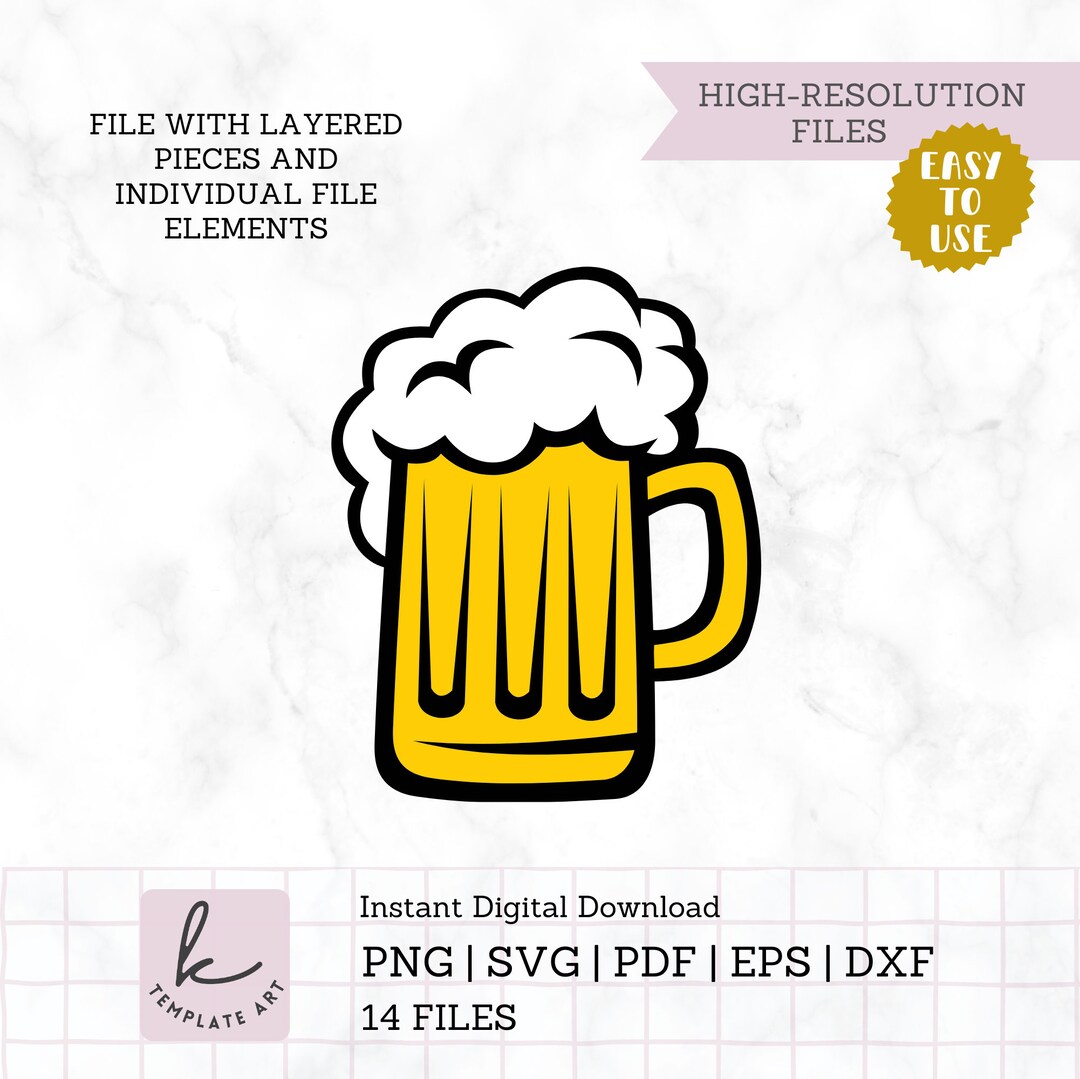 Mug Beer With White Foam Svg File, Illustration of Yellow Beer for ...